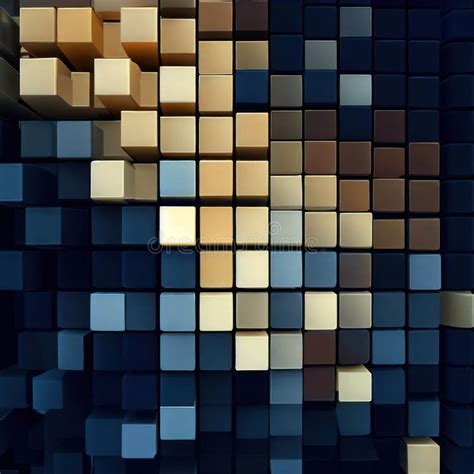 Dark And Gold Cube Or Tile Mosaic Abstract Background Gold And Blue Cubes Randomly Arranged In