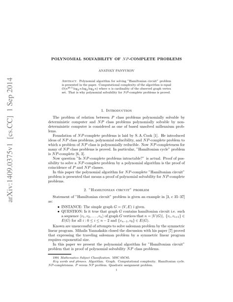 Pdf Polynomial Solvability Of Np Complete Problems