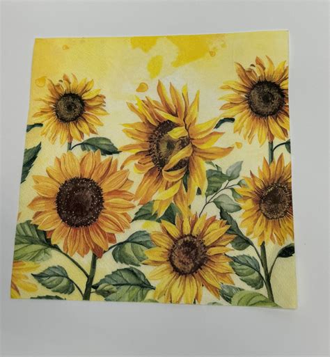 Watercolor Sunflower Paper Napkins For Decoupage Junk Journals