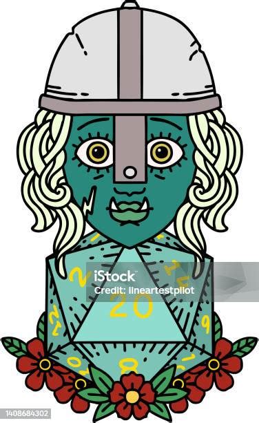 하프 오크 전투기 캐릭터와 자연 스무 주사위 롤 일러스트 굴리기에 대한 스톡 벡터 아트 및 기타 이미지 굴리기 도깨비