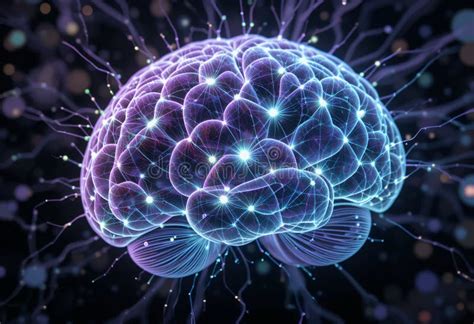 Glowing Digital Brain With Neural Connections On Dark Background Stock Illustration