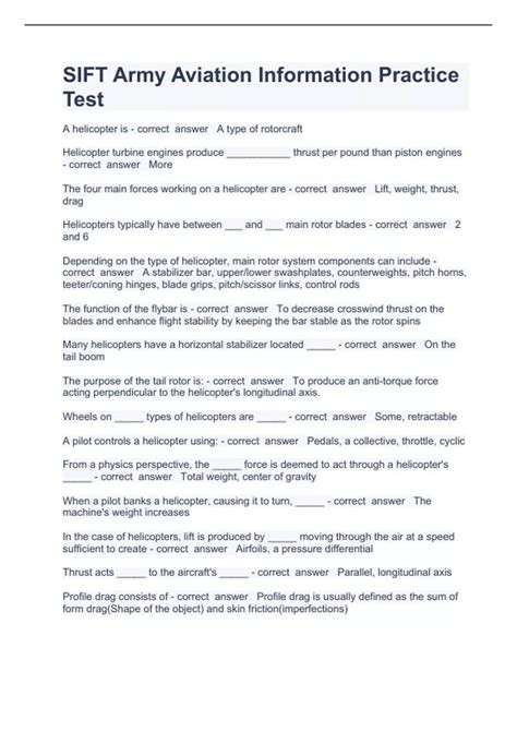 Sift Army Aviation Information Practice Test Questions And Answers Certified 2024 Sift Stuvia Us