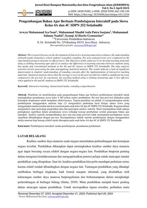 Pdf Pengembangan Bahan Ajar Berbasis Pembelajaran Interaktif Pada Siswa Kelas 4a Dan 4c Sdpn