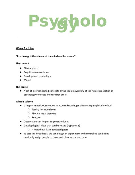Psyc 100a Course Notes December Exam Review Week 1 Intro Psychology Is The Science Of The