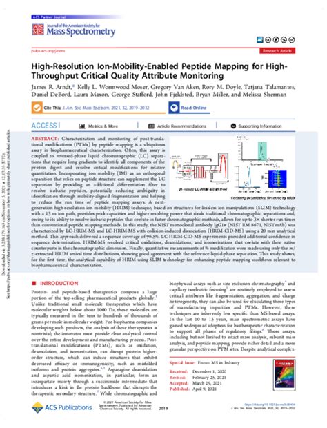 Pdf High Resolution Ion Mobility Enabled Peptide Mapping For High