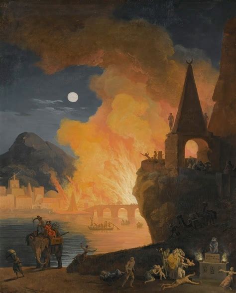 皮埃尔雅克沃莱尔Pierre Jacques Volaire的逃离亚历山大大火的人物夜景高清油画大图下载 Pierre