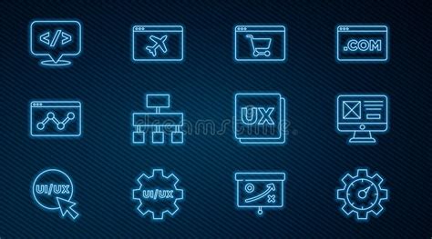 Set Line Website Statistic Ui Or Ux Design Online Shopping On Screen