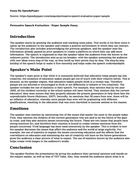 📌 Persuasive Speech Evaluation Paper Sample