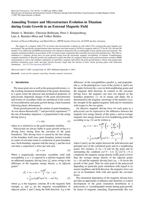 Pdf Annealing Texture And Microstructure Evolution In Titanium During Grain Growth In An