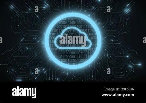 Cyber Security Concept Cloud With Running Binary Code And Circuit