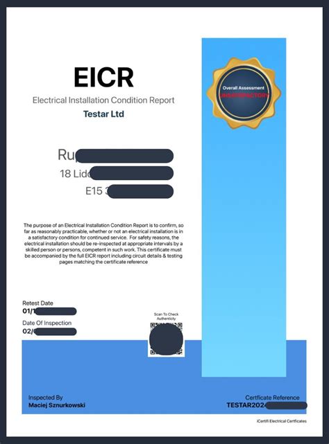 Eicr Example How A Completed Report Certificate Looks
