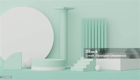 모형 및 제품 프레젠테이션을 위한 최소 디스플레이 연단 디자인의 3d 렌더링 파스텔 컬러 장면이 있는 받침대 무대 모형 및 웹