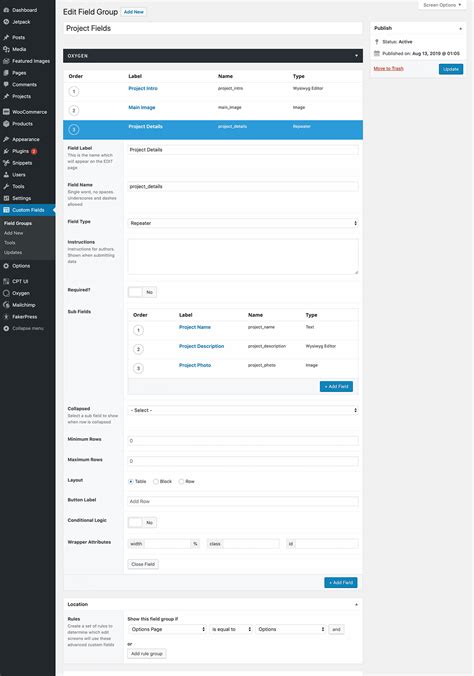 how to display acf repeater data from options page in oxygen