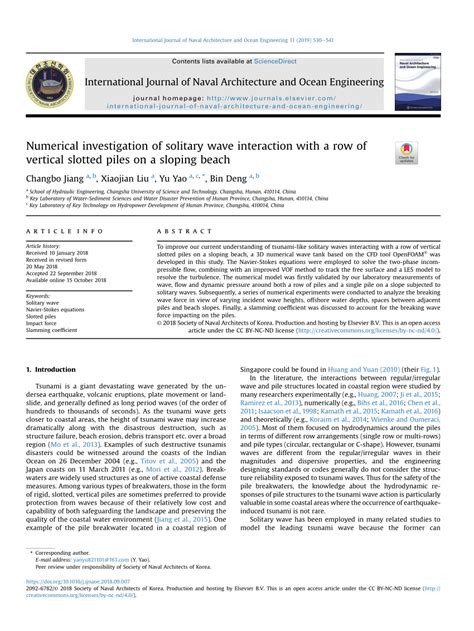 Pdf Numerical Investigation Of Solitary Wave Interaction With A Row Of Vertical Slotted Piles