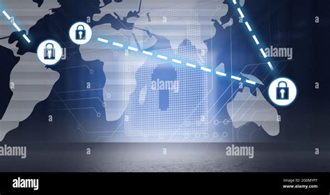 Composition Of Online Security Padlock Icons Over World Map And Computer Circuit Board Stock