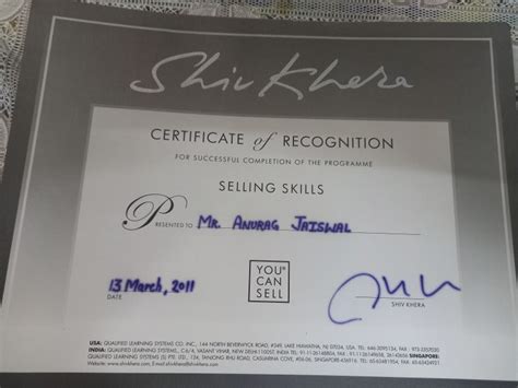Anurag Jaiswal On Linkedin Got Certificate From Shiv Khera 2011