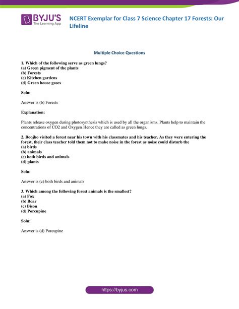 Ncert Exemplar Solutions For Class 7 Science Chapter 17 Forests Our Lifeline