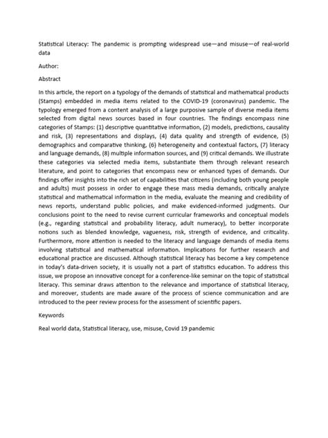 Statistical Literacy Pdf Statistics Literacy