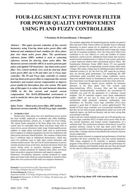 Pdf Four Leg Shunt Active Power Filter For Wp Contentuploads4 Issue 2 417 423