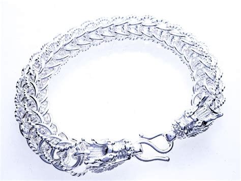 Silver Circle Link Tube Style Bracelet Dragon Head Clasps 33 Grams