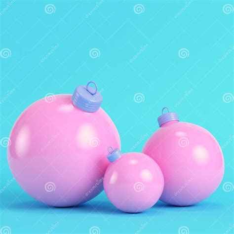 Pink Three Christmas Bubles On Bright Blue Background In Pastel Colors Stock Illustration
