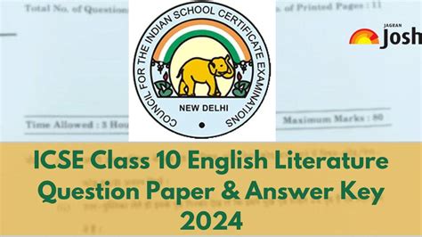 Icse Class 10 English Literature Question Paper 2024 With Answer Key Download Pdf