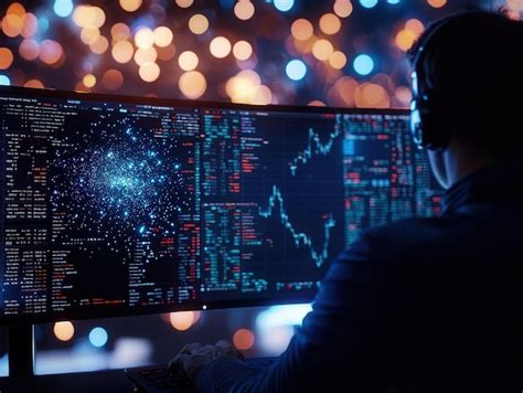 Person Analyzing Data With Multiple Monitors Showcasing Financial