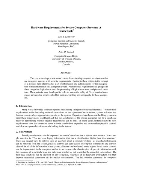 Pdf Hardware Requirements For Secure Computer Systems A Framework