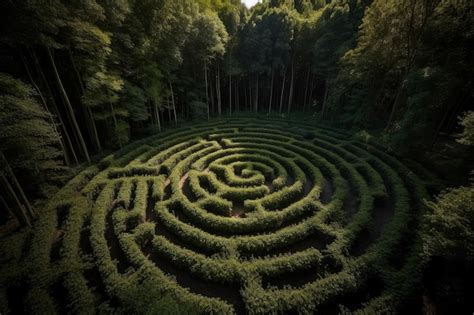 Premium Ai Image Maze Forest Tree In Middle Summer Nature Park Art