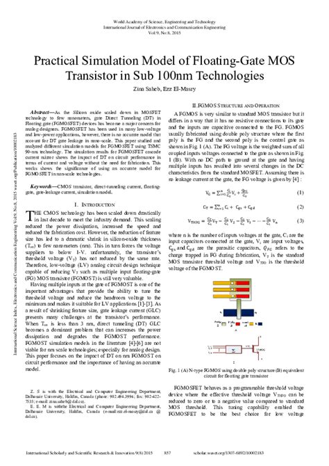 Pdf Practical Simulation Model Of Floating Gate Mos Transistor In Sub
