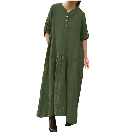 Blvb Casual Maxi Dresses For Women 34 Sleeve Loose Summer Cotton Linen