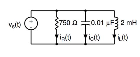 solved for an ac voltage source vs t operating with