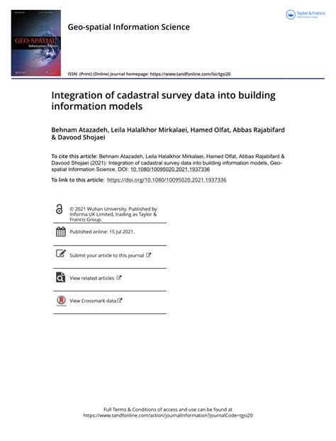 Pdf Integration Of Cadastral Survey Data Into Building Information Models