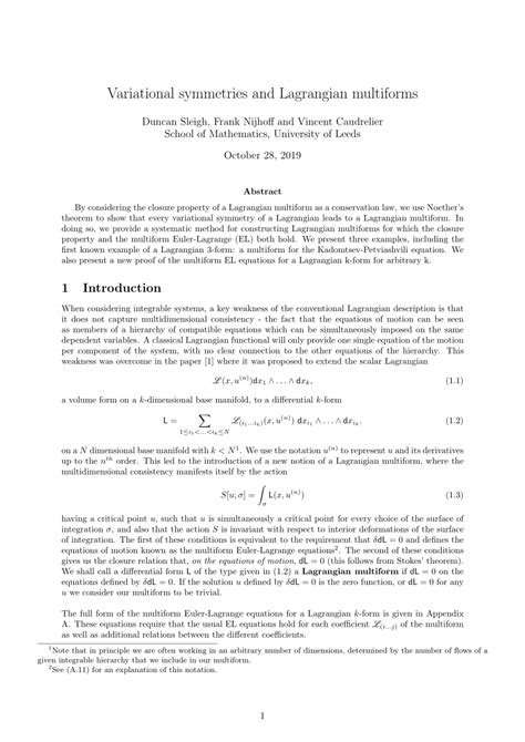 Pdf Variational Symmetries And Lagrangian Multiforms