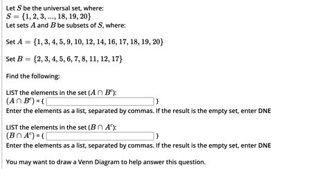 [solved] let s be the universal set where s {1 2 3 18