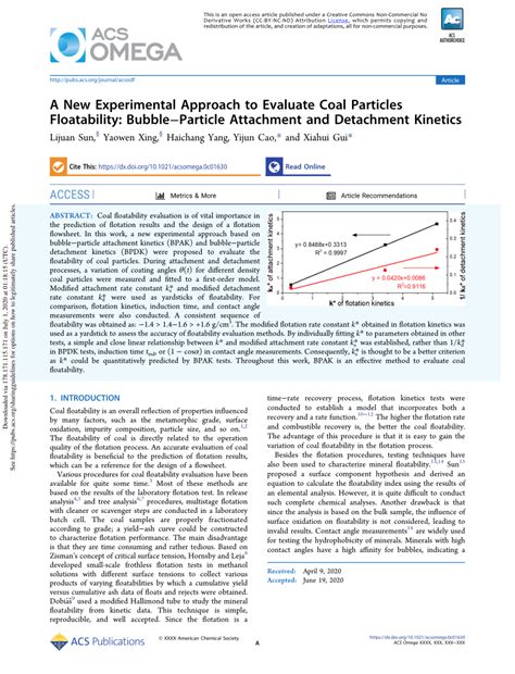 Pdf A New Experimental Approach To Evaluate Coal Particles Floatability Bubble Particle