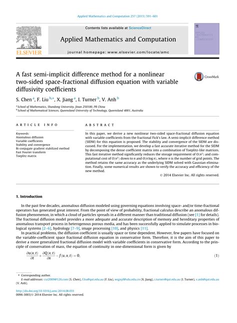 Pdf A Fast Semi Implicit Difference Method For A Nonlinear Two Sided Space Fractional