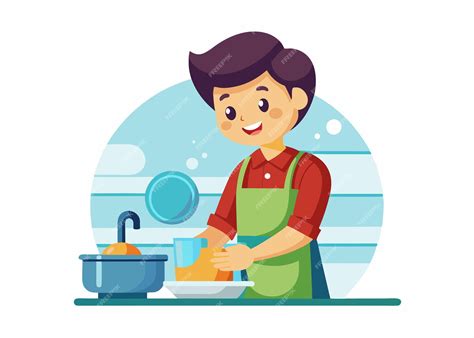 Personas Lavando Platos Ilustración Vectorial Vector Premium Generado