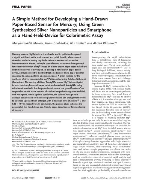Pdf A Simple Method For Developing A Hand‐drawn Paper‐based Sensor For Mercury Using Green