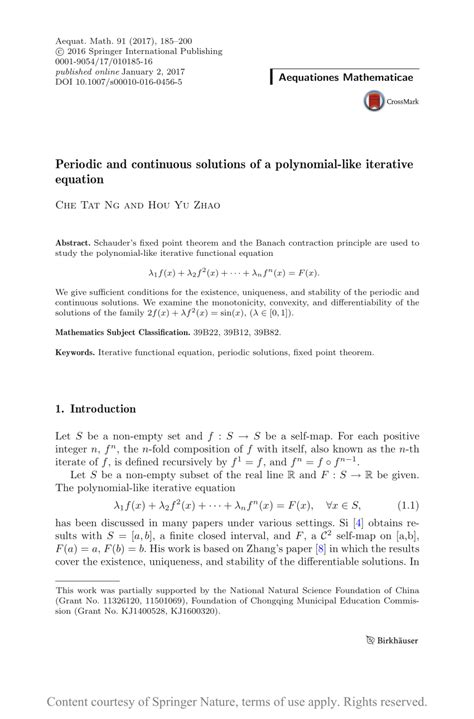 Periodic And Continuous Solutions Of A Polynomial Like Iterative Equation Request Pdf