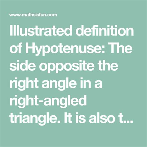 Illustrated Definition Of Hypotenuse The Side Opposite The Right Angle In A Right Angled