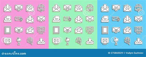 Set Document And Pen Outgoing Mail Upload Inbox Mail E Mail Monitor Envelope Download