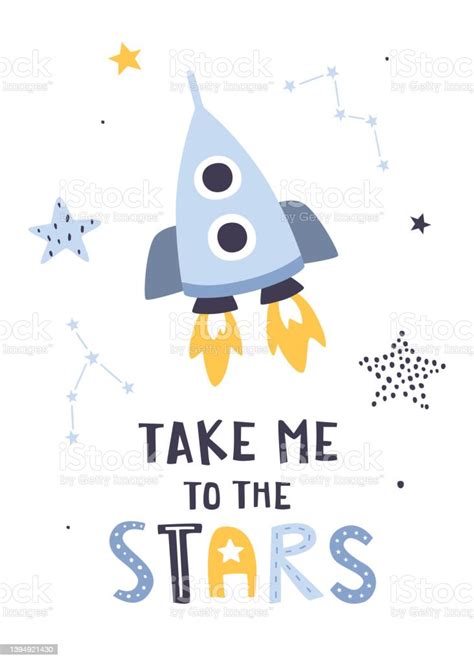 로켓과 레터링이있는 스칸디나비아 우주 포스터 보육 벽 예술을위한 귀여운 우주 벡터 인쇄 과학에 대한 스톡 벡터 아트 및 기타 이미지 과학 귀여운 그래픽 프린트