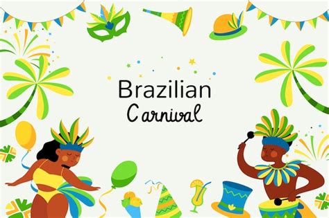 플랫 브라질 카니발 축하 배경 무료 벡터