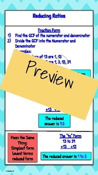 Ratios Poster Anchor Chart Reducing Ratios Written In Different Ways
