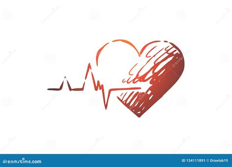 Health Heart Care Heartbeat Cardiogram Concept Hand Drawn Isolated Vector Stock Vector