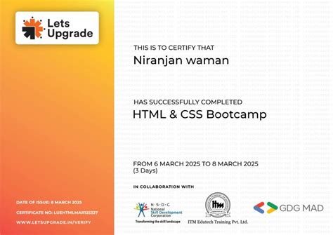 thrilled to complete the let s upgrade html and css bootcamp niranjan