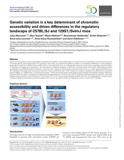 Pdf Genetic Variation Is A Key Determinant Of Chromatin Accessibility