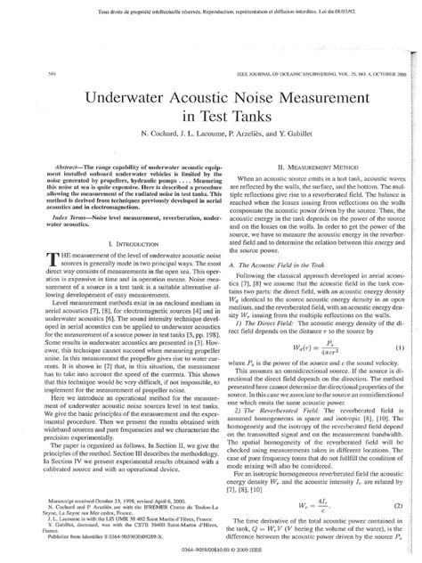 Underwater Acoustic Noise Measurement In Test Tanks Pdf Decibel Acoustics