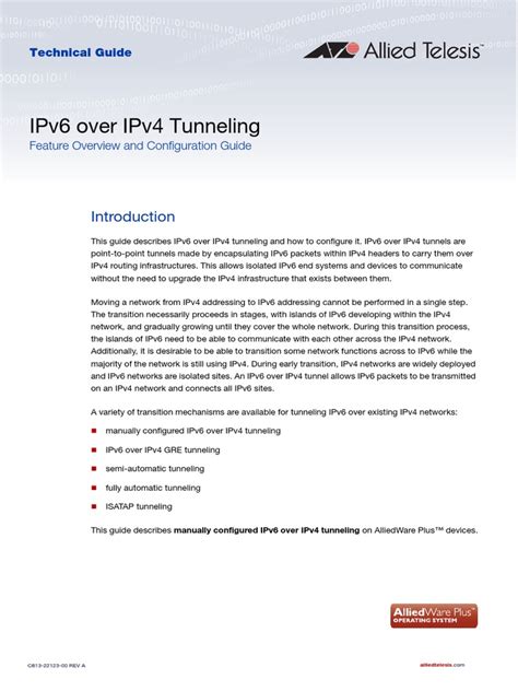 Ipv6 Over Ipv4 Tunneling Feature Overview And Configuration Guide Pdf I Pv6 Computer Network